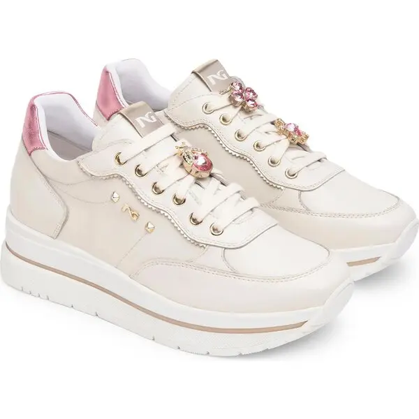 NEROGIARDINI Crystal-embellished Leather Lace-up Sneakers