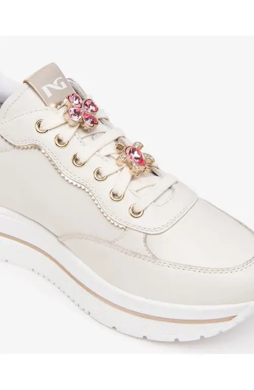 NEROGIARDINI Crystal-embellished Leather Lace-up Sneakers