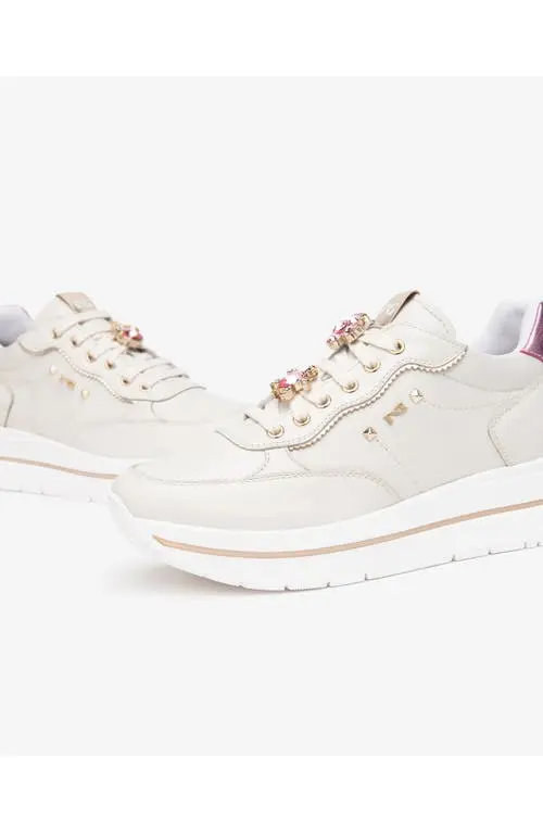 NEROGIARDINI Crystal-embellished Leather Lace-up Sneakers