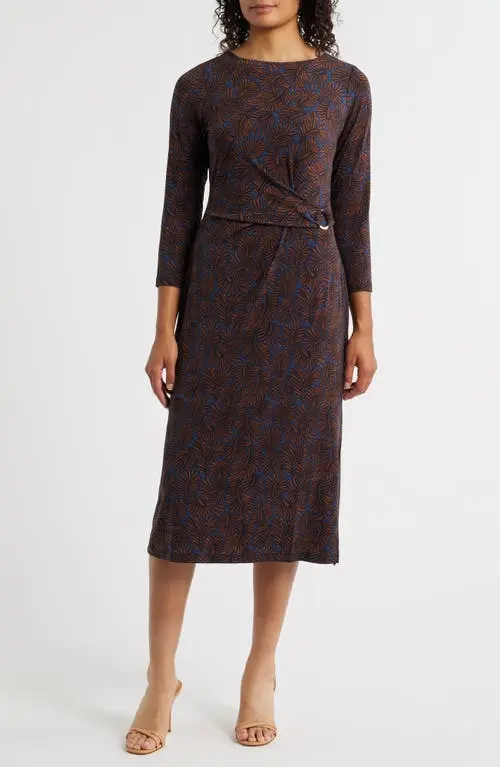 NIC+ZOE Feather Fern Long Sleeve Knit Midi Dress
