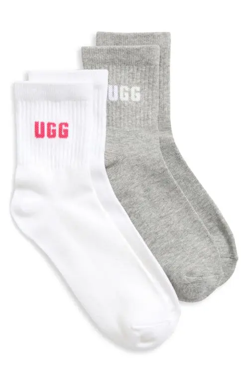 UGG Quinlin Assorted 2-pack Logo Quarter Socks - Chroma Pink/grey Heather
