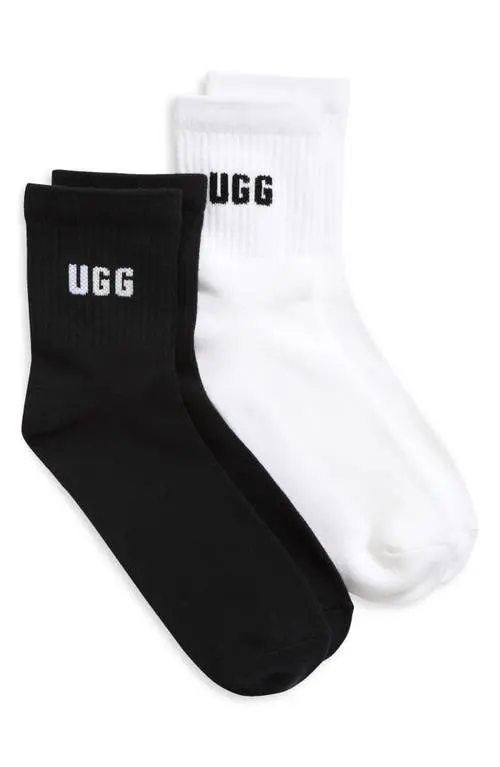 UGG Quinlin Assorted 2-pack Logo Quarter Socks - White/black