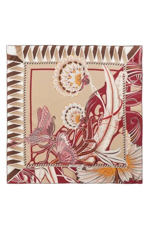 FERRAGAMO Giada Reversible Silk Scarf - Nude/cherry