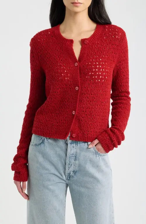 FRAME The Chenille Open Stitch Cardigan - Lipstick
