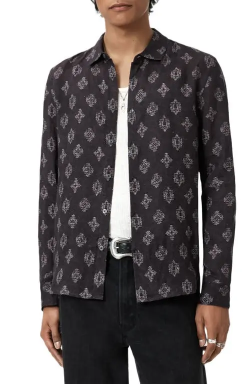 John Varvatos Ross Long Sleeve Linen Button-up Shirt - Plum