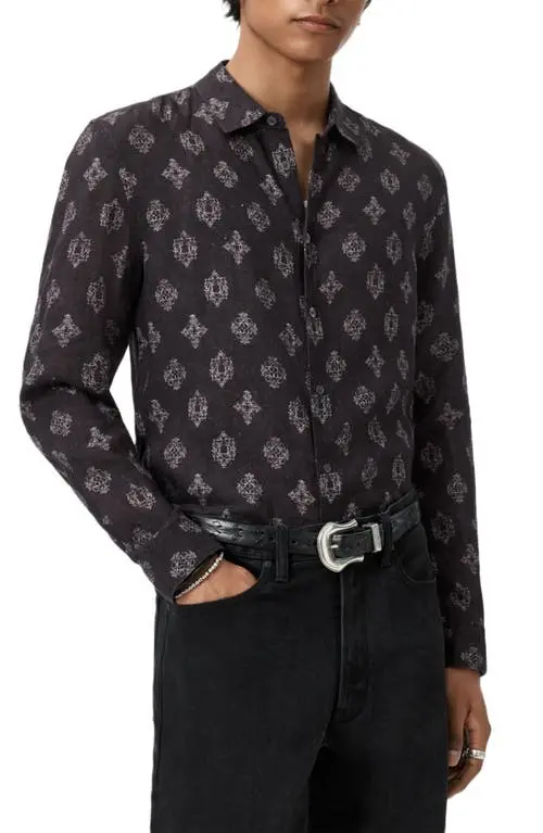 John Varvatos Ross Long Sleeve Linen Button-up Shirt - Plum