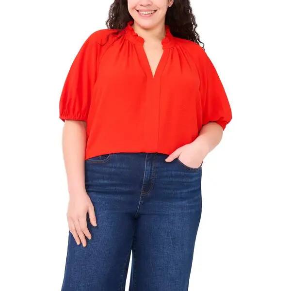 CECE DUPRAZ Ruffle Neck Crepe Top - Fiery Red