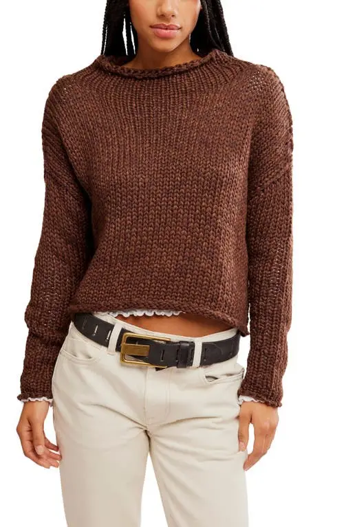 Free People Opal Roll Neck Crop Sweater - Chicory Coffee