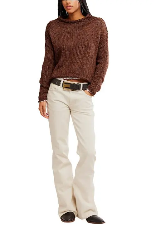 Free People Opal Roll Neck Crop Sweater - Chicory Coffee