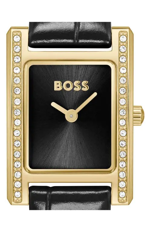 BOSS Lucy Precious Rectangular Watch - Black