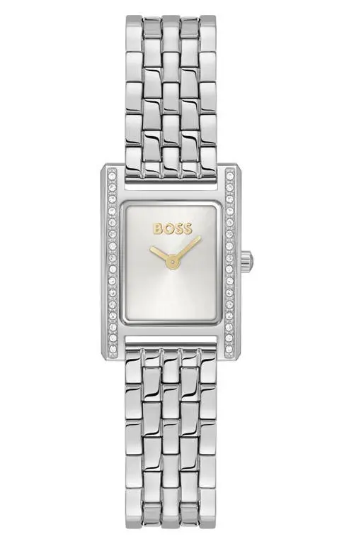 BOSS Lucy Precious Rectangular Watch - Silver