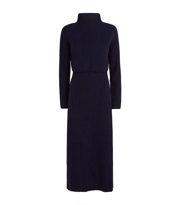 Maje Wool Ribbed Maxi Dress - Blue | Editorialist