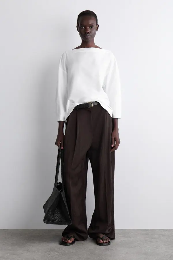 Cos Boat-neck Cotton Blouse - White