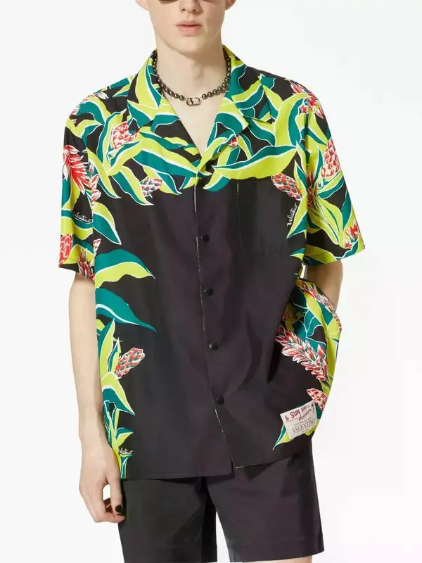 Valentino Garavani Volcano-print Bowling Shirt - Black