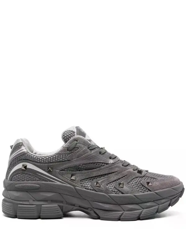 Valentino Garavani Canvas And Calf Leather Low-top Sneakers - Grey