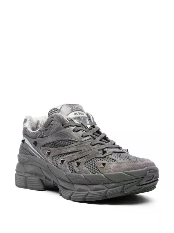Valentino Garavani Canvas And Calf Leather Low-top Sneakers - Grey