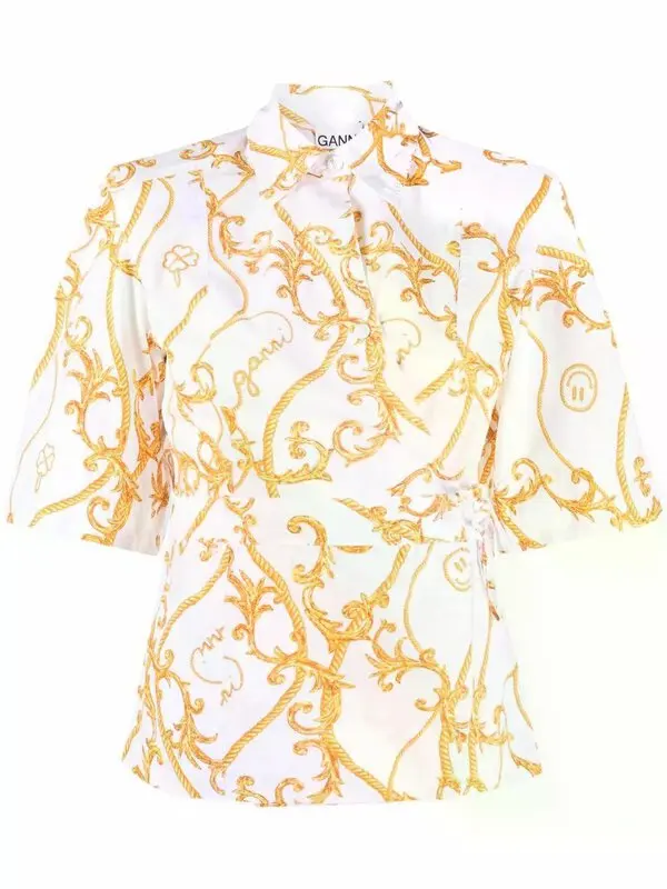 GANNI Patterned Short-sleeved Shirt - White