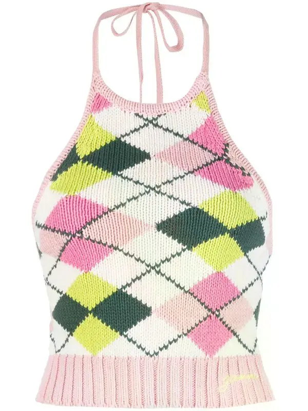 GANNI Argyle-check Crop Top