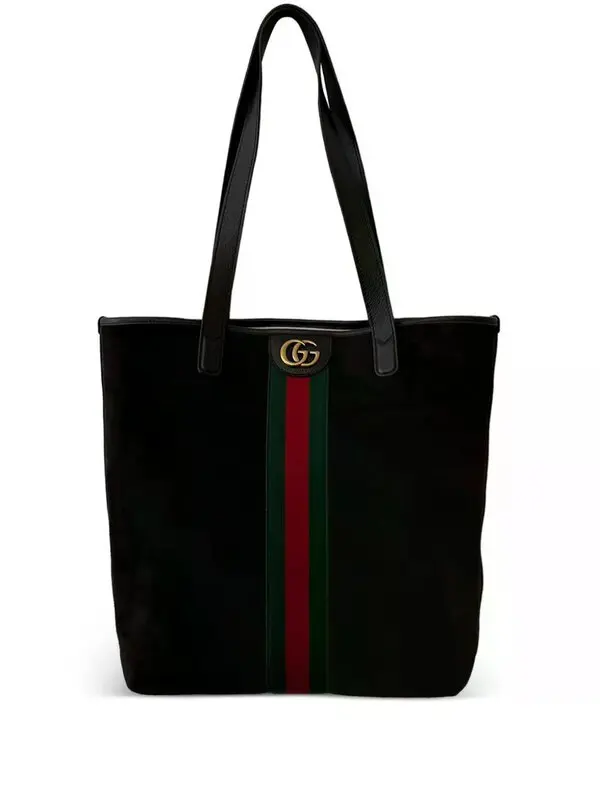 Gucci Suede Stripe Shoulder Bag - Black