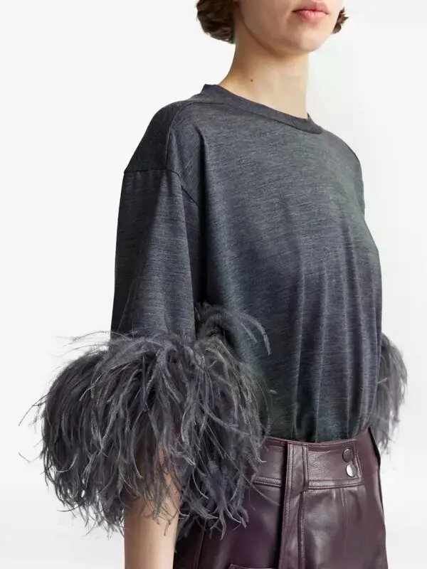 16Arlington Teodora Ostrich Feather-embellished Wool Top