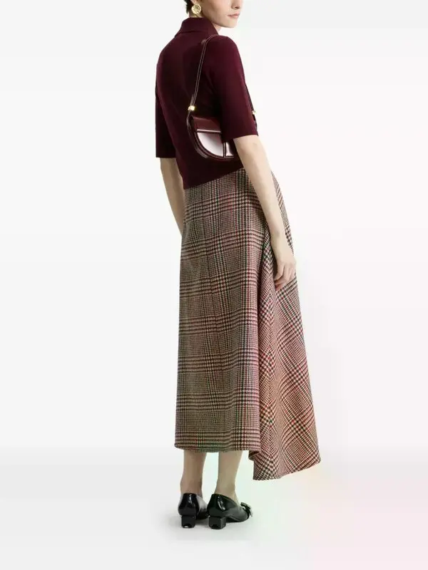 PATOU Asymmetric Houndstooth Midi Skirt