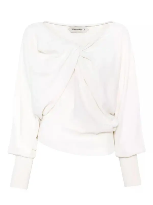 Alberta Ferretti Twist-front Virgin Wool-blend Sweater - Neutrals