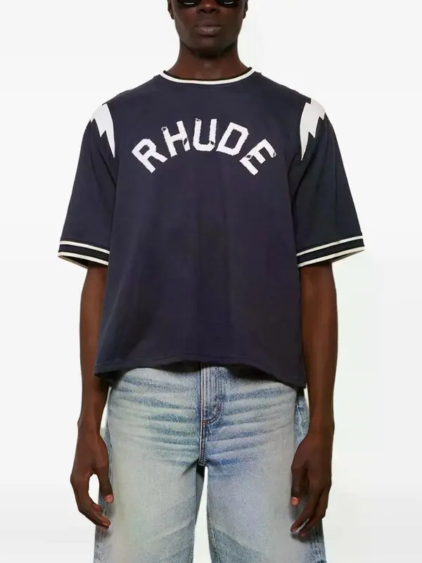 Rhude Logo-detail Baseball T-shirt - Blue