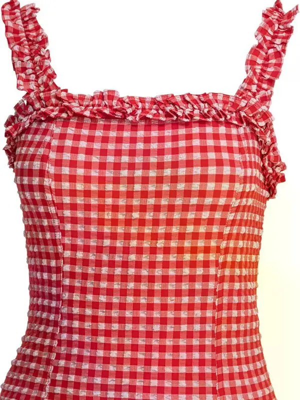 GANNI Ruffle-trimmed Gingham Mini Dress