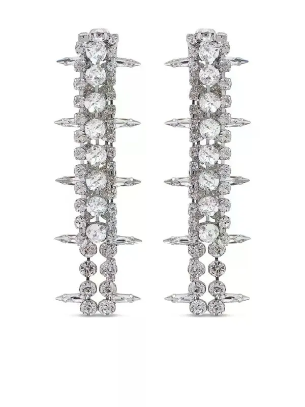 AREA Crystal-embellished Fringe Drop Earrings - Silver