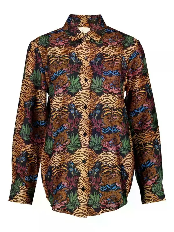 PAULA Tiger And Floral Print Button-up Shirt