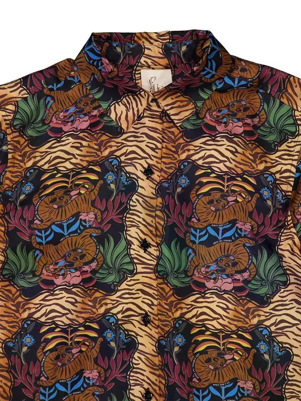 PAULA Tiger And Floral Print Button-up Shirt