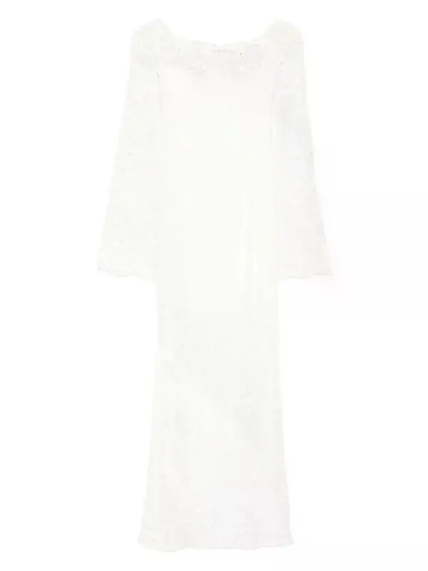 MANURI Lace-embellished Long-sleeve Midi Dress - White