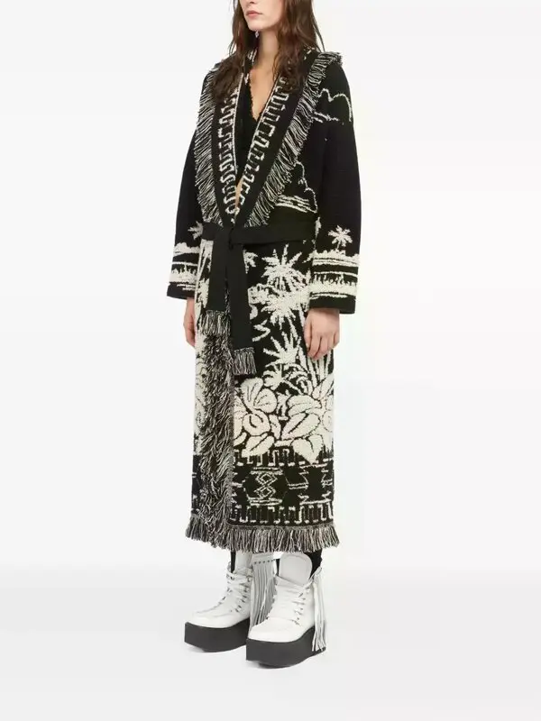 Alanui Palm-tree Pattern Coat With Fringe