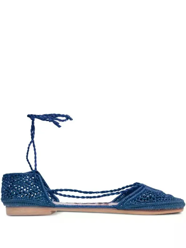 SLO_HAND_MADE Lace-up Raffia Ballet Flats - Blue