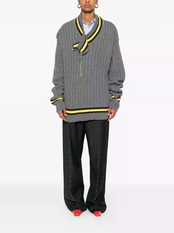 SONIA CARRASCO Cable-knit Striped Sweater