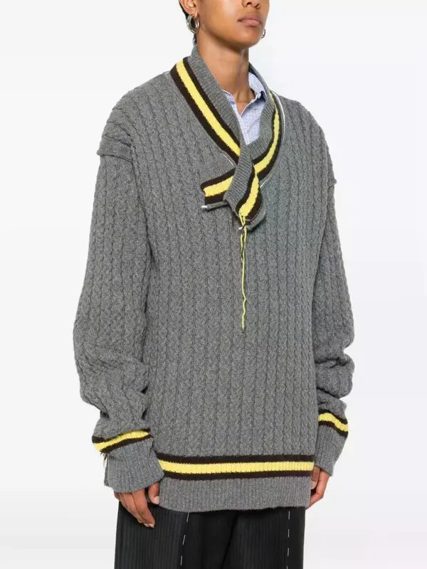 SONIA CARRASCO Cable-knit Striped Sweater