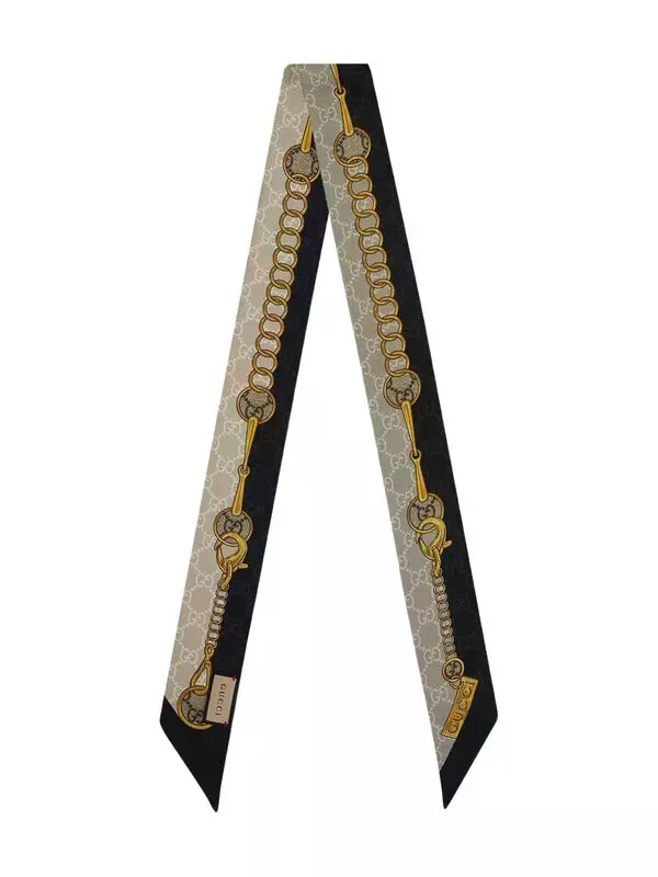 Gucci Horsebit-print Silk Neck Bow - Neutrals