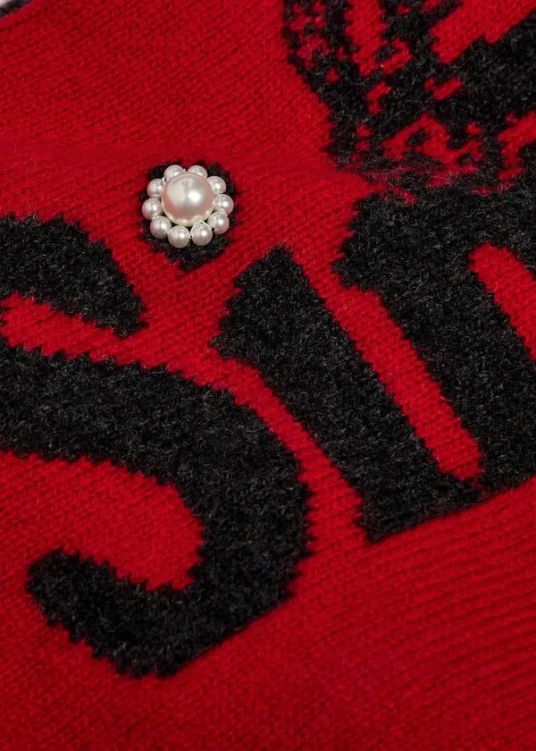 Simone Rocha Striped Ruffle-trimmed Wool-blend Scarf - Red