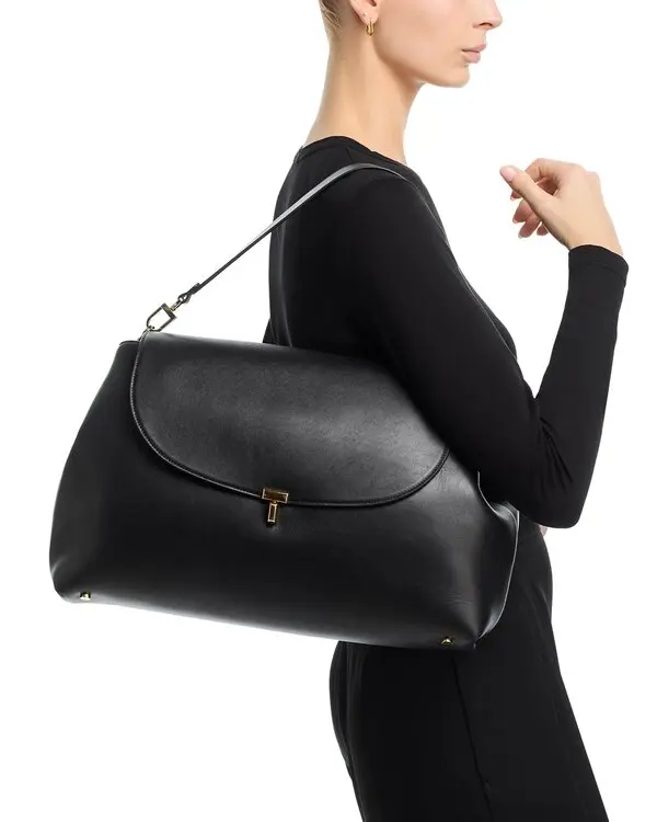 TOTEME T-lock Leather Satchel - Black