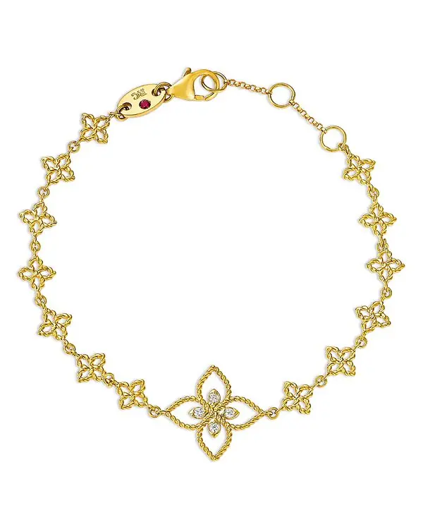 Roberto Coin 18k Yellow Principessa Diamond Flower Link Bracelet - Gold