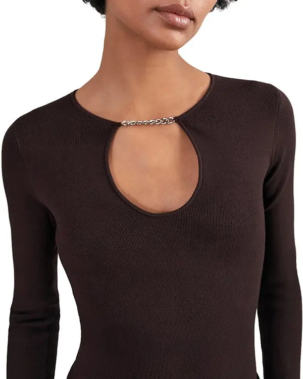 REISS Tilly Keyhole Cut Out Top - Plum
