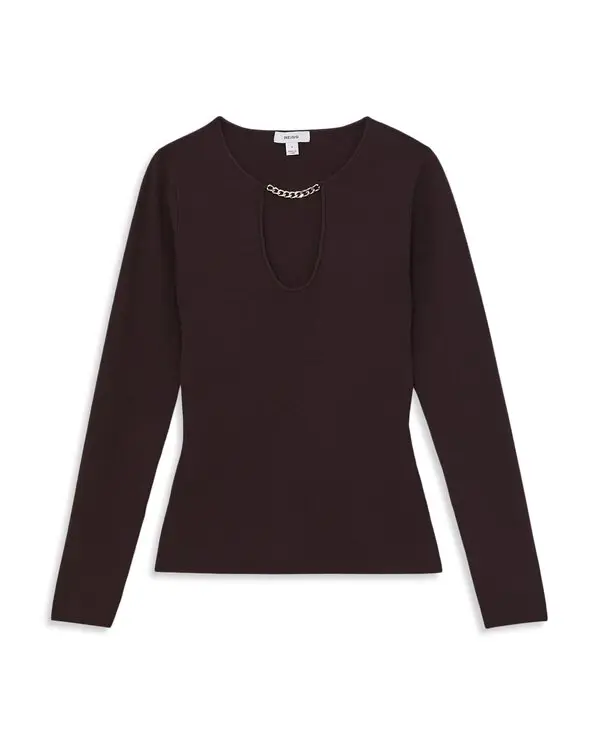 REISS Tilly Keyhole Cut Out Top - Plum