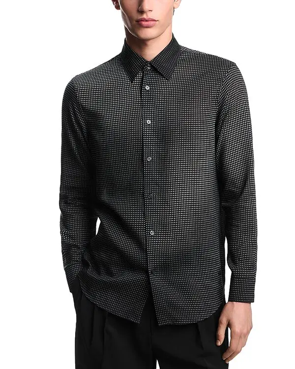 Emporio Armani Micro Pattern Print Comfort Fit Button Down Shirt