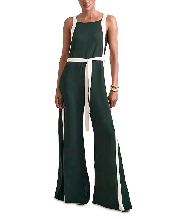 REISS Salma Color Block Jumpsuit - Dark Green