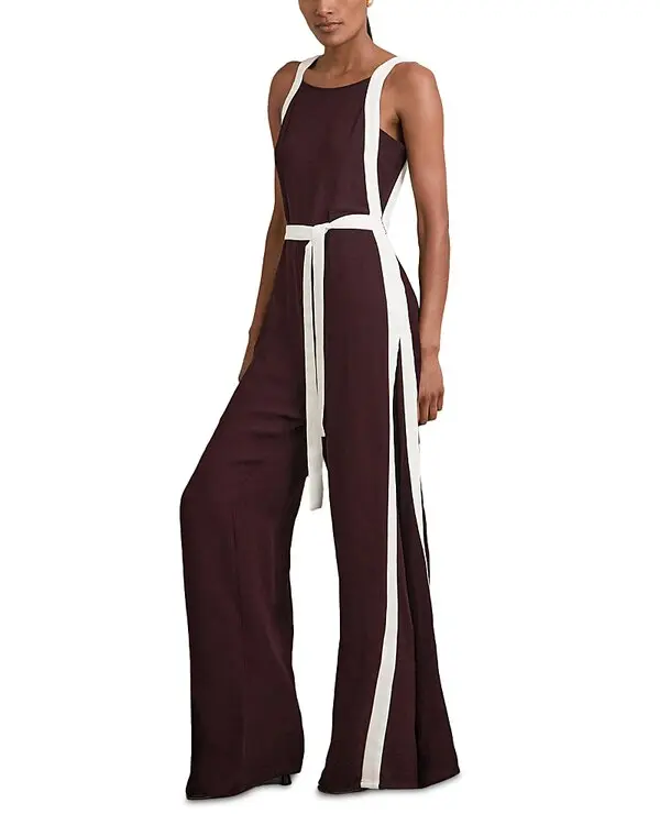 REISS Salma Color Block Jumpsuit - Burgundy/cream