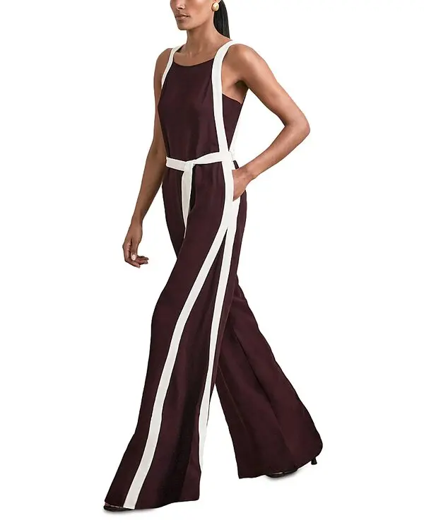 REISS Petites Salma Color Block Jumpsuit - Burgundy/cream