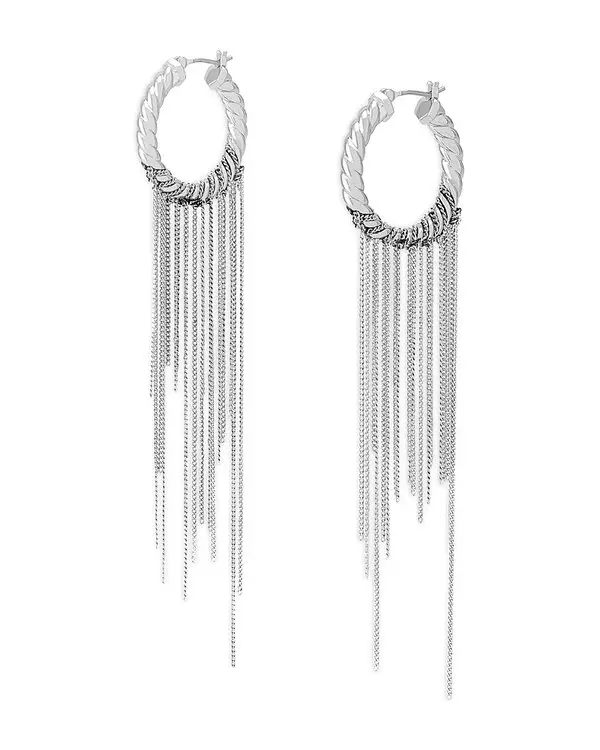 ALLSAINTS Chain Fringe Hoop Earrings - Silver