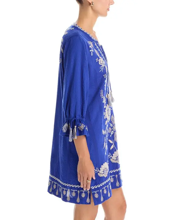 Johnny Was Tie-front Kimono Sleeve Embroidered Dress