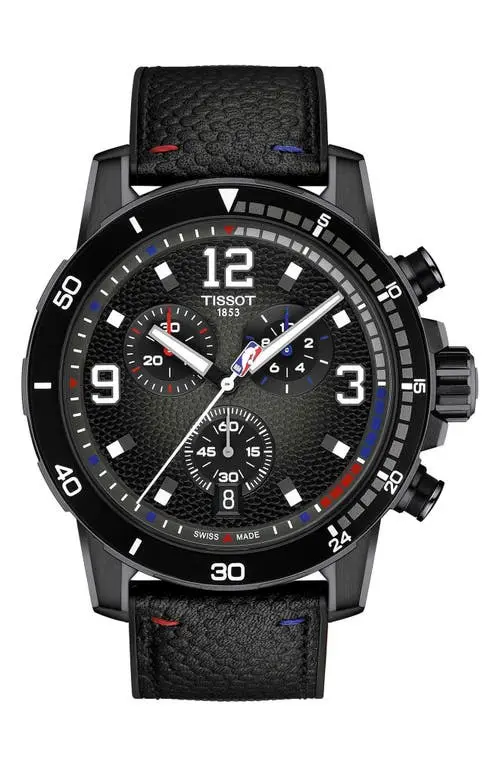 TISSOT Supersport Nba Special Edition Chronograph Leather Strap Watch - Black