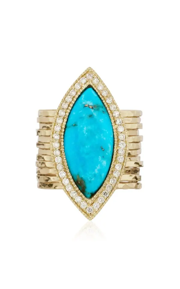 Jacquie Aiche 14k Yellow Gold, Diamond, And Turquoise Ring